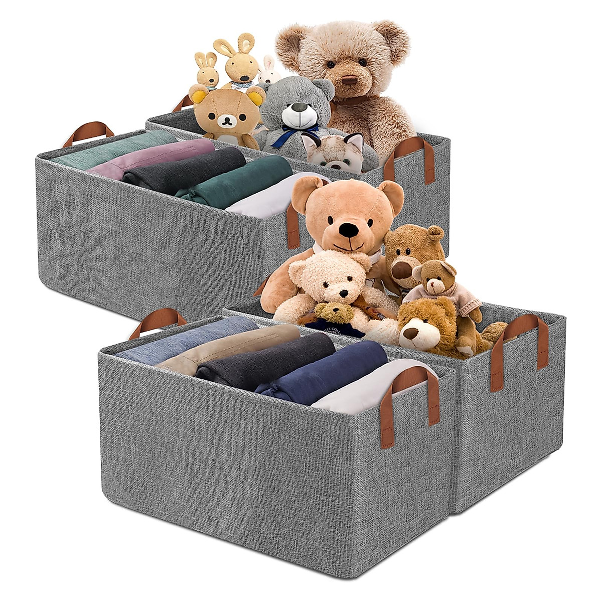 YXOBHDY Storage Baskets for Closet with Metal Frame, Fabric Storage Bins for Shelves, Shelf Baskets and Bins with Handles for Clothes Toys Organization, 4-Pack