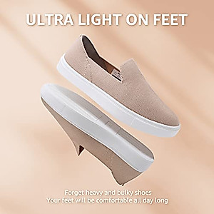 STQ Slip on Sneakers for Women Comfortable Loafers Breathable Knit Casual Tennis Skate Shoes Sand 7 US