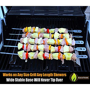 Cave Tools Kebob Rack For Shish Kebab Skewers - Stainless Steel Build Compatible with Wood, Round, Metal, Flat or Bamboo Skewers - BBQ Grilling Accessories