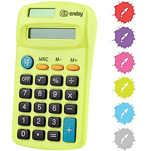 Calculator Green, Basic Small Solar and Battery Operated, Large Display Four Function, Auto Powered Handheld Calculator School and Kids Available in Blue, Red, Purple, Grey, Pink, 1 PK – by Enday
