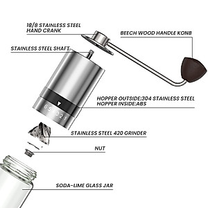 VEVOK CHEF Manual Coffee Grinder Stainless Steel Burr Grinder 6 External Adjustable Setting Vintage Hand Coffee Grinder Portable Hand Crank Conical Coffee Bean Grinder Mill for Home,Camping