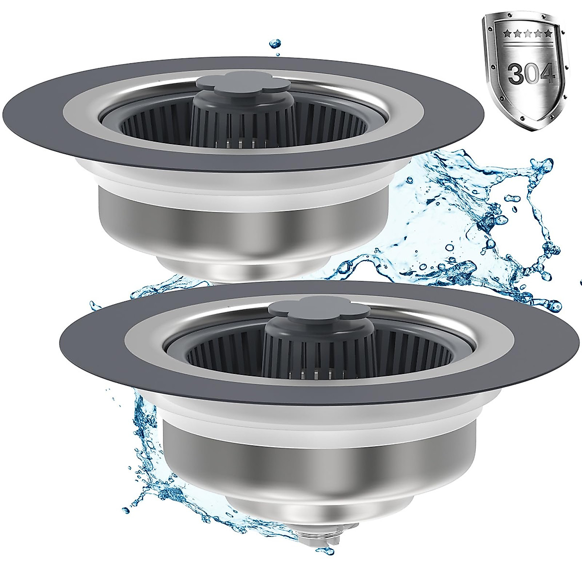 2 Pack - Upgraded 3 in 1 Kitchen Sink Drain Strainer - Stopper Set, Stainless Steel Kitchen Sink Stopper, Pop Up Anti-Clogging Sink Strainer Basket Filter for US Standard 3-1/2 Inch Kitchen Drain,2pcs