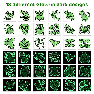 300+ Assorted Halloween Temporary Tattoos including 90 Glow in the Dark Tattoos (54 Designs) for Kids Halloween Trick or Treat Party Supplies, Class Hang out Give away Treat!