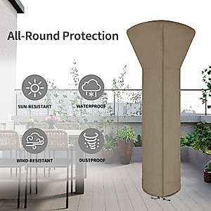 Easy-Going Patio Heater Cover with Zipper and Storage Bag, Waterproof Outdoor Heater Cover Dustproof, UV-Resisant, Wind-Resistant (89"H x 33"D x 19"B, Camel)