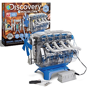 Discovery #MINDBLOWN Model Engine Building Kit, DIY 4-Cylinder Combustion Engine, Working Pistons Fan Valves Belts LED Lights, STEM Mechanic Engineering Construction Experiment Set, Kids & Adults Gift