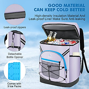 Backpack Cooler for 40 Cans, Leakproof Cooler Backpack Insulated Waterproof with 3 Ice Packs Insulated Soft Coolers for Beach Hiking Camping Fishing Picnic - Light Purple