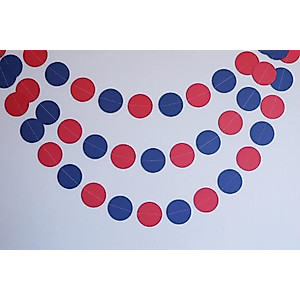 JEYE Red Navy Blue Circle Dots Party Garland Decoration Polka Dots Hanging Streamer Bunting Banner Backdrop Decor for Graduation Birthday National Day Party Supplies, Pack of 2, 26ft/8m in Total