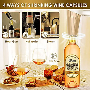 GUANFU Wine Bottle Sealer Kits - 12 Wine Bottle Cork w/Metal Top 30 Seals Heat Shrink Wrap Caps w/Tear Tab Plastic Shrink Capsules Tasting Corks Cruise Essentials for Alcohol Bottles Homemade Crafts