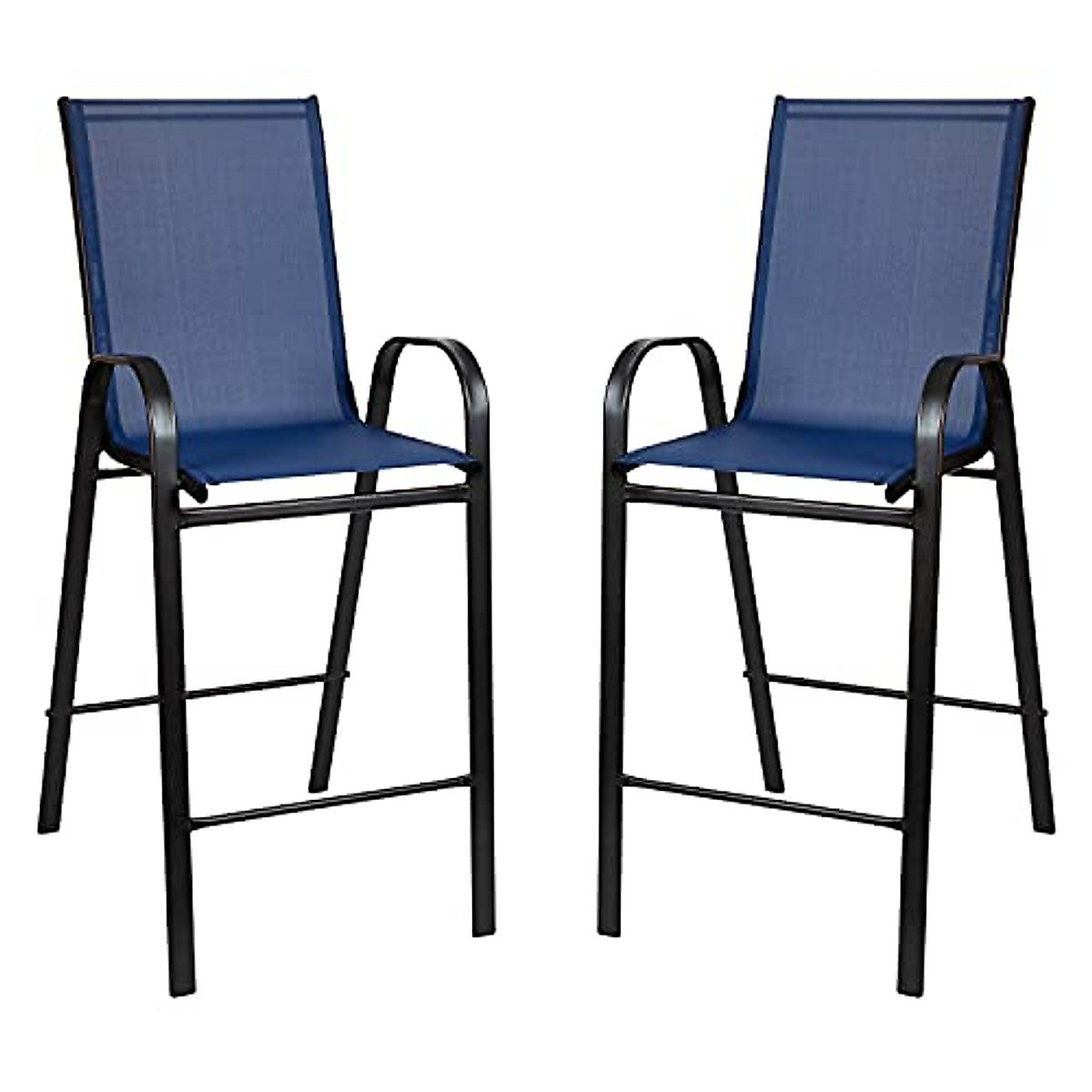 Flash Furniture Brazos Bar Table Set - 5 Piece Glass Brazos Bar Table with 4 Navy Patio Bar Stools - Brazos Outdoor Chairs