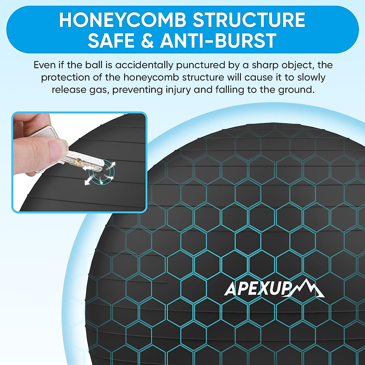 APEXUP Yoga Ball Exercise Ball, Anti Slip Stability Ball Chair, Heavy Duty Large Gym Ball for Fitness, Balance, Core Workout and Physical Therapy (L (23"~26") 65cm, Black)