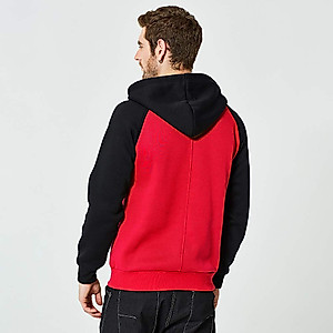 DUOFIER Men Pullover Fleece Hoodie Top Lightweight Long-Sleeve Hooded Sweatshirt, Red-L