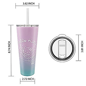 Zak Designs Sanrio Hello Kitty Vacuum Insulated Stainless Steel Travel Tumbler with Splash-Proof Lid, Includes Reusable Plastic Straw and Fits in Car Cup Holders (18/8 SS, 25 oz)