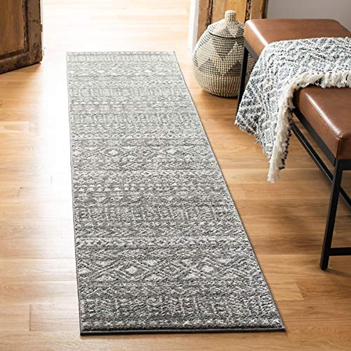 SAFAVIEH Tulum Collection 2' x 8' Dark Grey/Ivory TUL263F Moroccan Boho Distressed Non-Shedding Living Room Entryway Foyer Hallway Bedroom Runner Rug