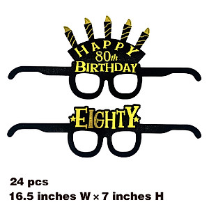 jenlion 80th birthday decorations party glasses - thirty birthday masks - black gold theme 80th birthday party supplies. 80th birthday party favors. Set of 24