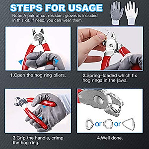 Glarks 362Pcs Hog Ring Pliers with Hog Rings Kit, 360Pcs 1/2'' 3/4'' 3/8'' Steel Hog Rings with Angled Hog Ring Pliers and Anti-Cutting Gloves for Upholstery, Fencing, DIY Craft, Furniture and more
