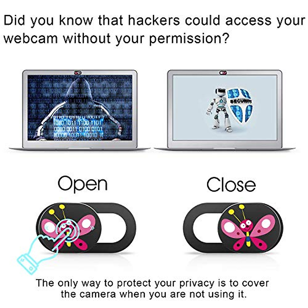 SIREG Webcam Cover Slide 0.027in Ultra Thin Web Camera Cover for Laptops Smartphone PC Tablets for Protecting Your Privacy Security (Butterfly-Black & 3 Pack)
