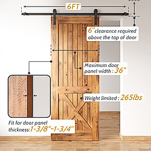 SKYSEN 6FT Sliding barn Door Hardware kit, Barn Door Track, 1/4” Thick Material- Combination Track- Smooth and Quiet- Easy to Install- Black (J Shape-5)