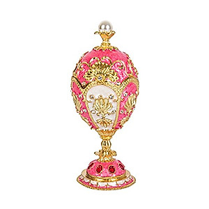 QIFU Hand Painted Enameled Faberge Egg Decorative Hinged Jewelry Trinket Box Unique Gift for Home Decor