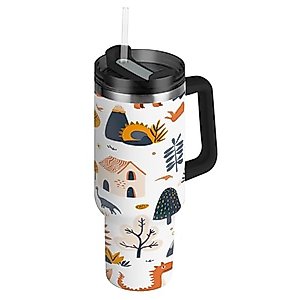 FRCSDIY Cartoon Dinosaur Insulated Tumbler with Handle and Straw Lid,40oz Leakproof Stainless Steel Cup BPA-Free Water Bottle
