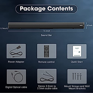 BESTISAN Sound Bars for TV, Wired and Wireless Bluetooth 5.0 TV Sound bar 34inches Soundbar for Home Theater HDMI-ARC/Optical/Coaxial/AUX/USB/Bluetooth Connection, Wall Mountable