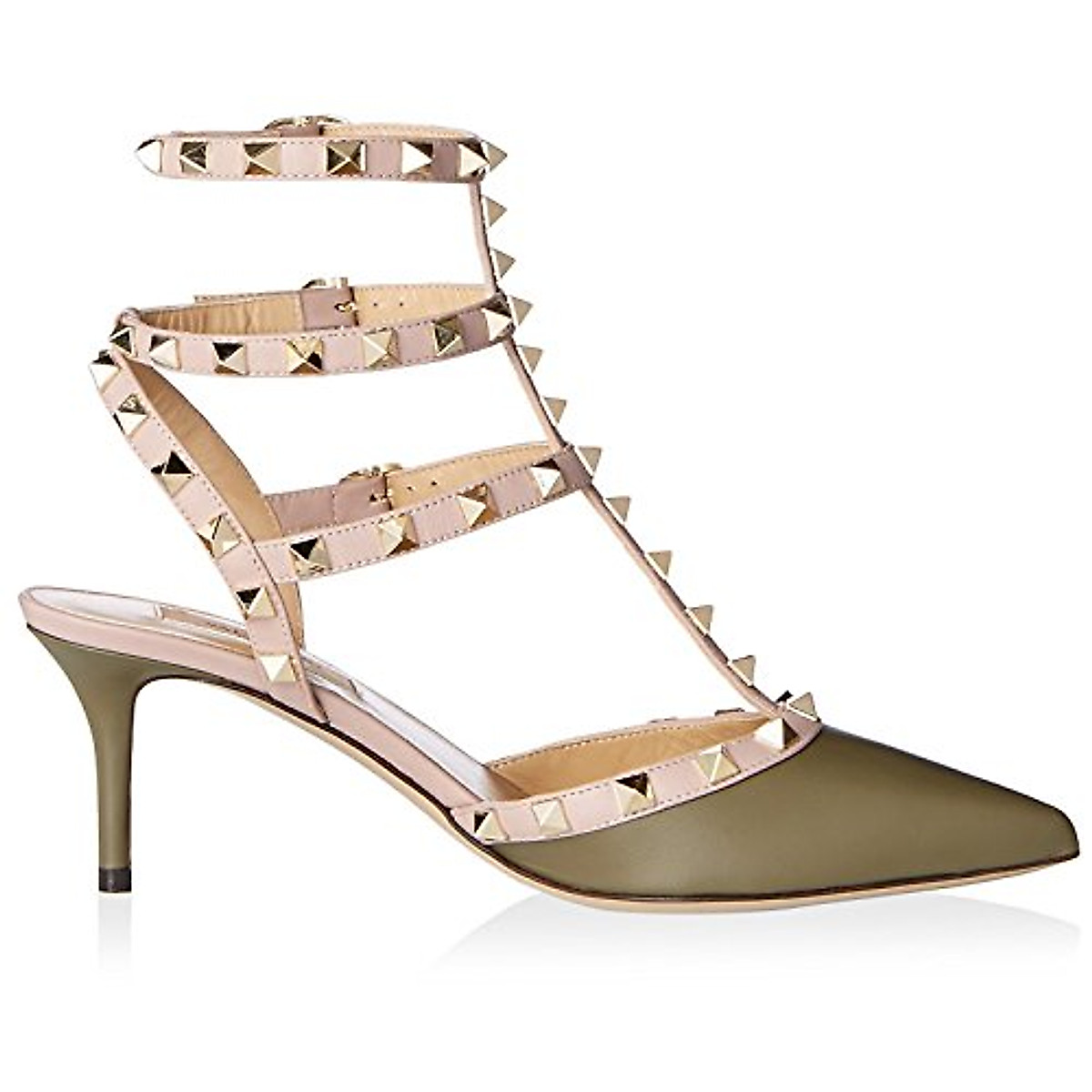 Valentino Women's Rockstud Ankle Strap Pump, Army Green, 37 M EU/7 M US