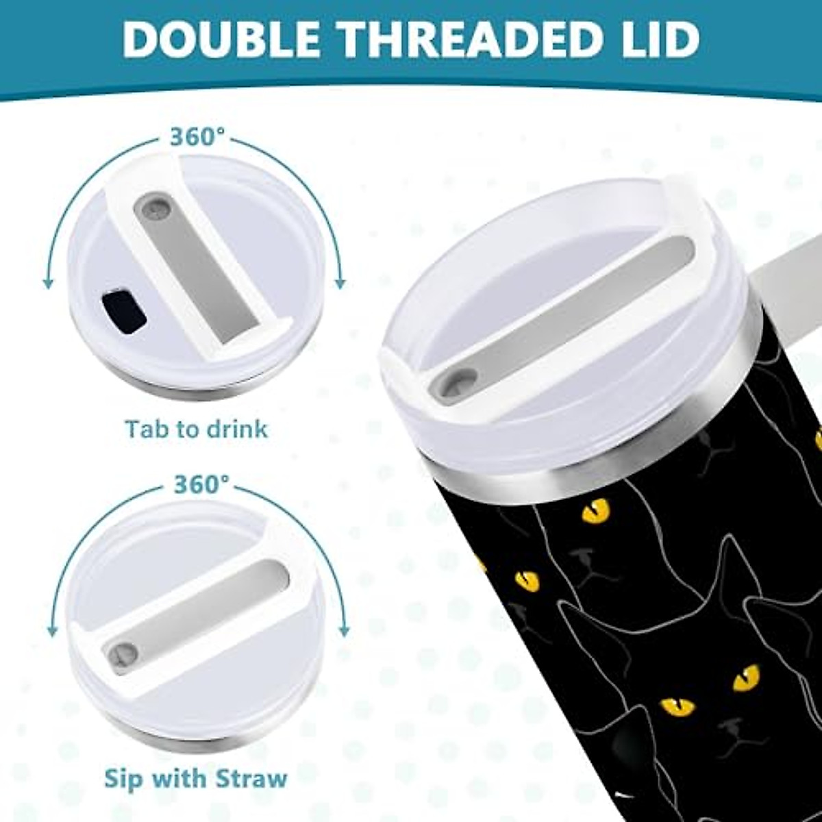 MCHIVER Cute Black Cats 30 oz Tumbler with Handle and Straw Stainless Steel Vacuum Water Bottle Leak-proof Travel Coffee Mug Thermos Water Bottle for Home Office Car