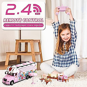 T.V.V Fashy Remote Control Car for Girls, with Music, Lights, and Mini Camping Furniture