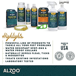 ALZOO Flea & Tick Squeeze-On for Dogs, Helps Repel Fleas, Ticks & Mosquitos, Up to 3-Months Protection, 100% Plant-Based Active Ingredients, Water-Resistant, 3 EZ-On Applicators Per Pack