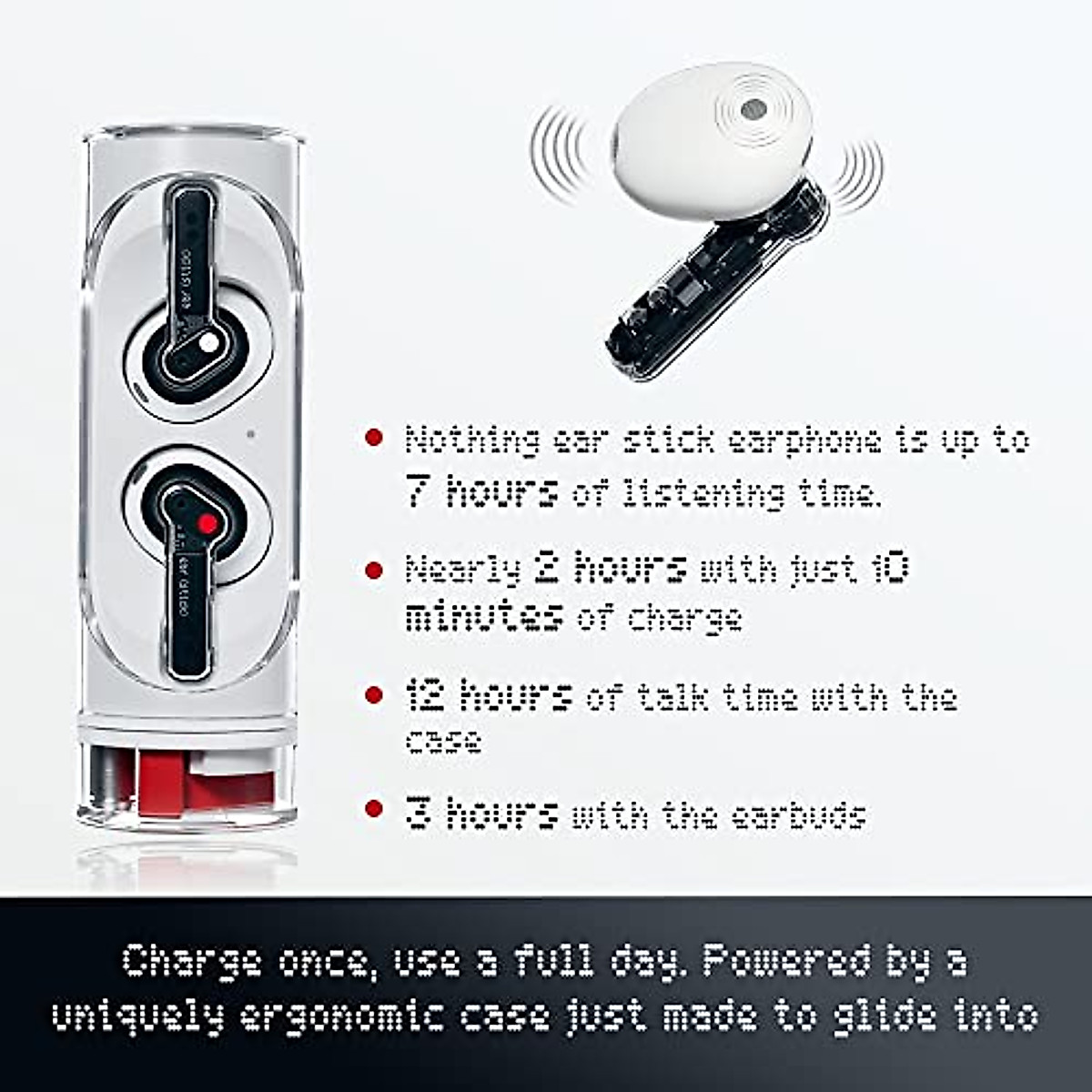 Nothing Ear Stick Wireless Earbuds, Bluetooth 5.2 in Ear Stick Headphones with 3 Microphone,29H Playtime IP54 Waterproof Bass Lock Earphones -Compatible with iPhone & Android,White