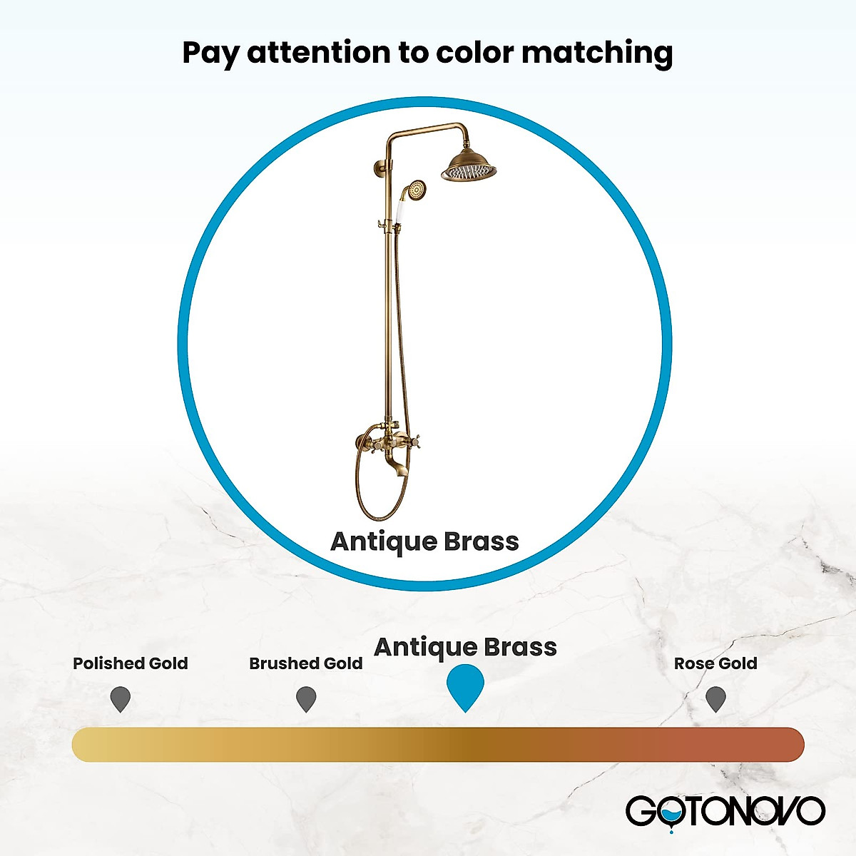 gotonovo Bathroom Exposed Shower Faucet 8 Inch Rainfall Shower Head Set with Tub Spout and Handheld Spray Double Cross Handles Wall Mount Straight Bar without Shower Shelf Antique Brass