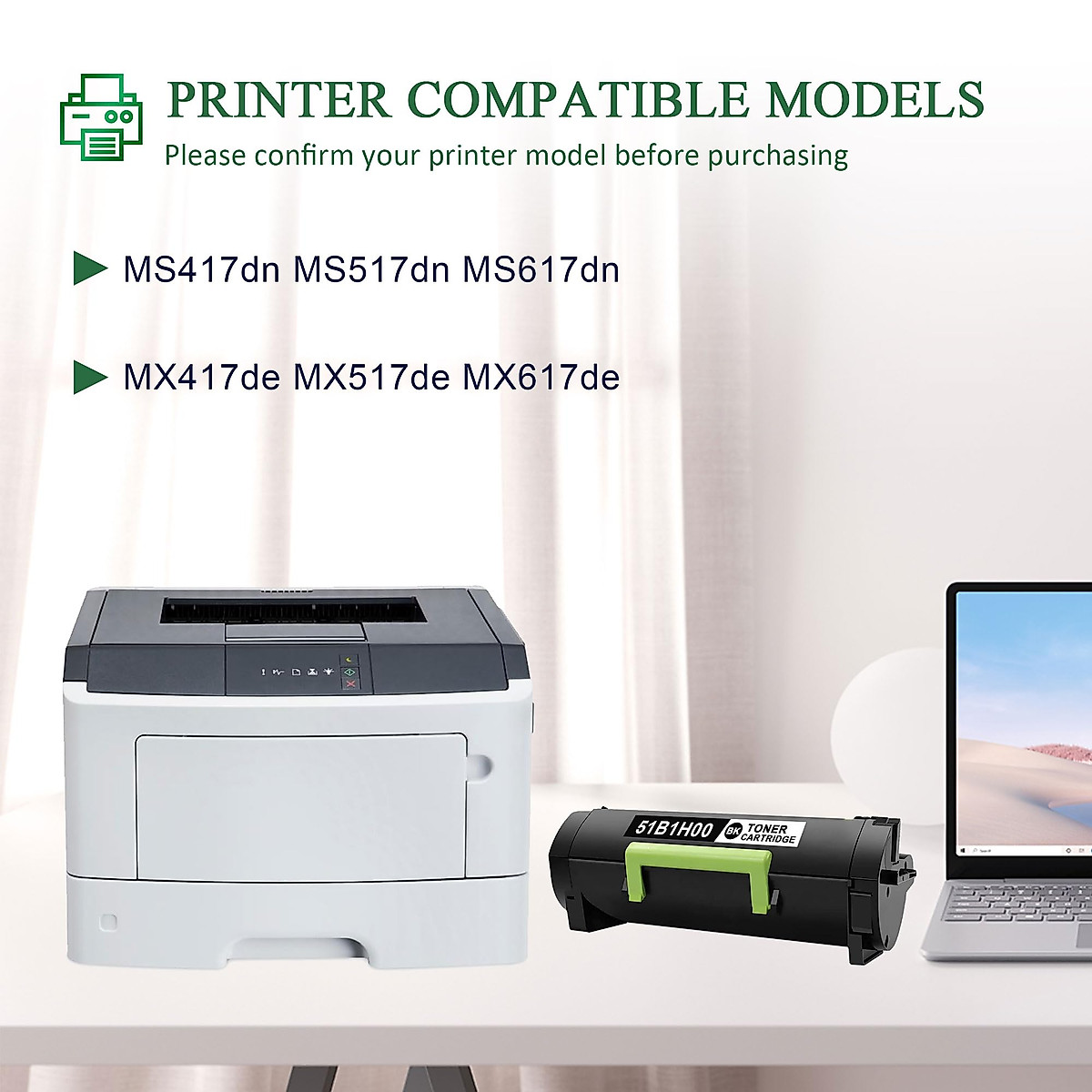 High Yield MS417 Toner Cartridge: 1 Pack 51B1H00 Black Toner Cartridge Replacement for Lexmark 51B1H00 Toner MS417dn MS517dn MS617dn MX417de MX517de MX617de Printer