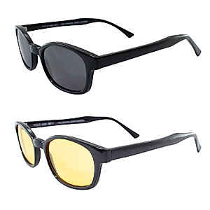 Pacific Coast Sunglasses Original KD's Biker Sunglasses 2-pack Smoke and Yellow Lenses, Black, Adult