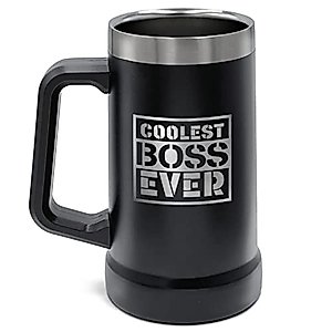 GALVANOX Boss Gift XL Stainless Steel Beer Mug - Insulated 24oz Large Beer Stein with Handle for Christmas/Office Appreciation Day, Gift Boxed Tumbler Cup (Laser Etched “Coolest Boss Ever”)