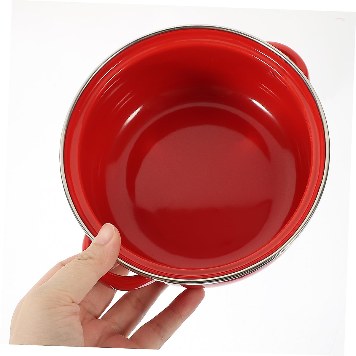 SHOWERORO 3pcs Enamel Pot Enamel Stockpot with Lid Soup Pot with Lid Small Pots for Cooking Quart Stock Noodle Pot Milk Pot Cookware Kitchen Pots With Cover Red Instant Noodle Pot