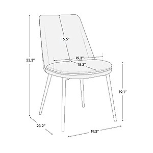 CHITA Mid-Century Padded Dining Chair, Modern Upholstered Fabric Dining Room Chair Set of 2 with Metal Legs,White
