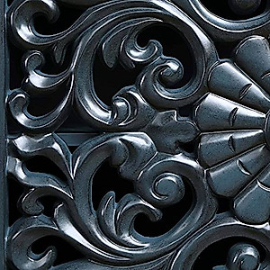 LALUZ Double Door Accent Storage Cabinet Buffet Cabinet Sideboard for Living Room Modern Hollow Carved Wood, Blue 30 Inch