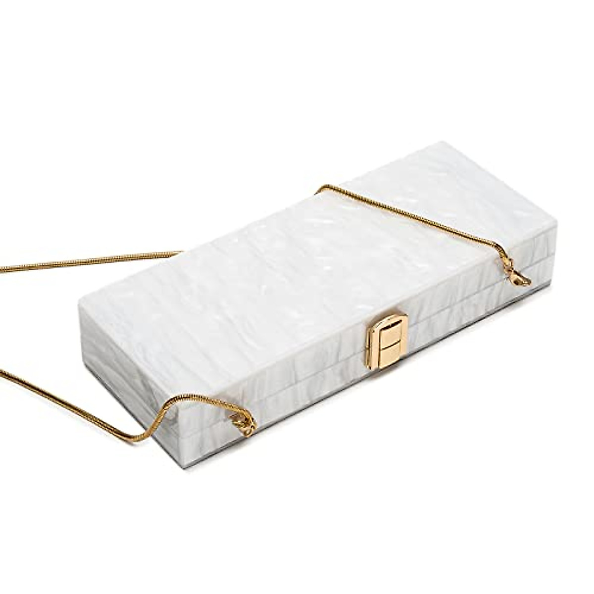 Acrylic Clutch Evening Bag for Women, Long Pearl Acrylic Clutch Handbag for Dinner Party Wedding iPhone White