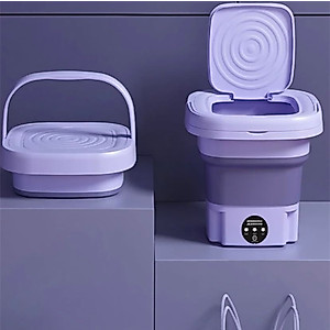 Mini Portable Folding Washing Machine For Clothes With Drain Basket for Travel (Purple)