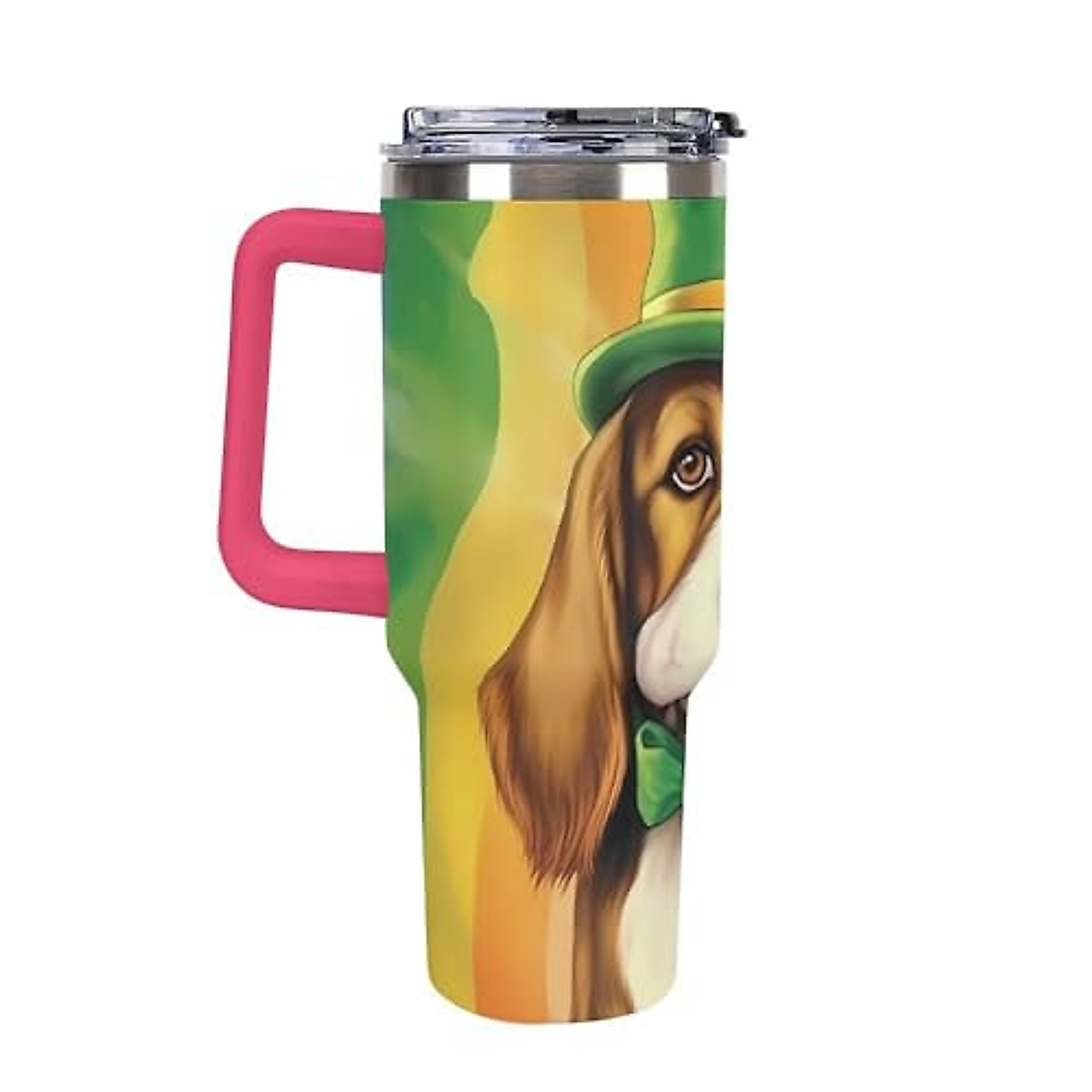 Basset Hound St Patrick's Day 40 Oz Stainless Steel Cup Travel Tumbler with Handle and Straw Lightweight Coffee Mug for Home Office