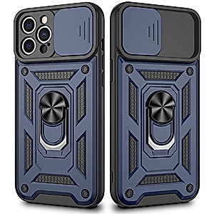 VEGO Compatible for iPhone 12 Pro Max Kickstand Case with Slide Camera Cover, Built-in 360° Rotate Ring Stand Magnetic Cover Case for Apple iPhone 12 Pro Max 6.7 inch, Blue