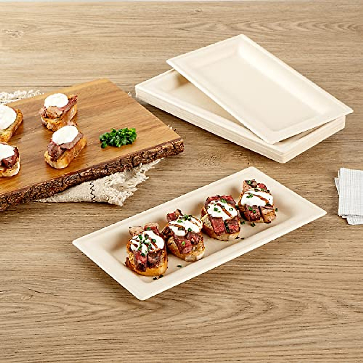 Restaurantware Pulp Safe No PFAS Added 10 x 5.1 Inch Rectangle Plates 100 Disposable Plates - Home Compostable Microwavable And Freezable Bagasse Plates For Hot And Cold Foods