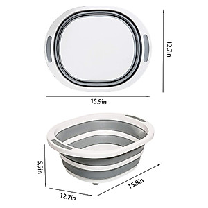 Ahyuan Collapsible Dish Pan Chopping Board Combo 10L Portable Washing Basin Dish Pan Foldable Dish Tub Over The Sink Dishpan Camper Accessories for Travel Trailers (Without Plug)