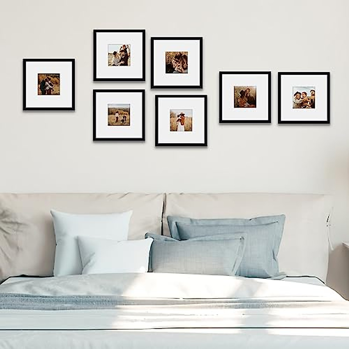 Giftgarden Black 12x12 Picture Frame Set of 7, Matted to 8x8 with Mat or 12 x 12 without Mat, Multi Square Photo Frames for Wall or Tabletop Display