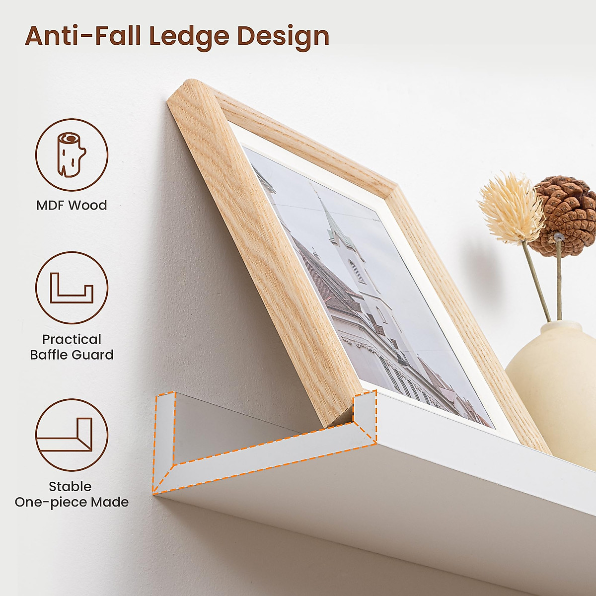 Axeman White Floating Shelves for Wall | Picture Ledge Shelf Set of 4 | 48 Inch Picture Shelf for Wall with Ledge | Floating Shelves with Lip Photo Ledge Shelves Display Shelves Nursery Book Shelves