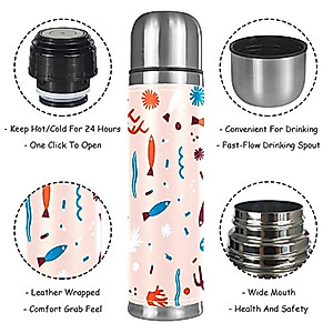 Cute Fish Coral Vacuum Insulated Stainless Steel Water Bottle, Double Walled Travel Thermos Coffee Mug 17 OZ for School Office