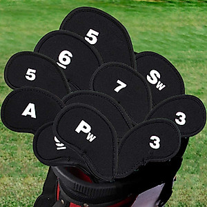 AUEAR, 11 Pack Golf Head Covers Black Neoprene Iron Putter Headcovers Set Fit All Brands
