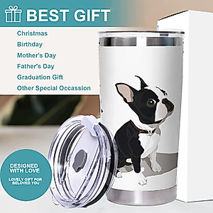 Boston Terrier Stainless Steel Tumbler with Lid 20oz Funny Bulldog Vacuum Insulated Tumbler Ideal Gifts to Dog Mom, Dad, Kids, Water Coffee Cup Travel Mug Home Office Outdoor Mug
