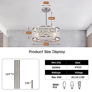Zhizenl Caged Ceiling Fan with Lights, Indoor Enclosed 6 Speeds Reversible Ceiling Fans with Remote Control, Crystal Modern Industrial Ceiling Fan Lights for Living Room Bedroom Kitchen