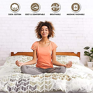 Inspire by INTELLIGENT DESIGN Reversible 100% Cotton Sateen Duvet - Breathable Comforter Cover, Modern All Season Bedding Set with Sham (Insert Excluded), Cape, Chevron Grey Full/Queen(90"x90")