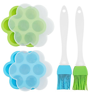 Silicone Air Fryer Egg Bite Mold, 2 Pcs Reusable Egg Bites Pan with Lid + 2 Pcs Oil Brushes - Non-Stick Air Fryer Egg Mold Cupcake Mold, Air Fryer Accessories(2 Set)